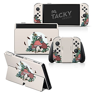 Tacky Design Mushroom Skin Compatible with Nintendo Switch OLED Skin Wrap Cover, Kawaii Beige Skin for Nintendo Switch OLED Stickers, Premium Vinyl 3M Full Wrap Decal