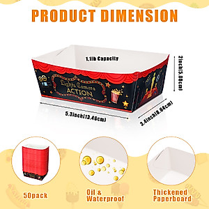 100 Pcs Movie Night Party Supplies Carnival 2 lb 50 Movie Paper Food Tray Party Bowl with 50 Waxed Deli Paper for Movie Decorations Movie Serving Tray Snack Popcorn Holder Assembled(Movie Style)