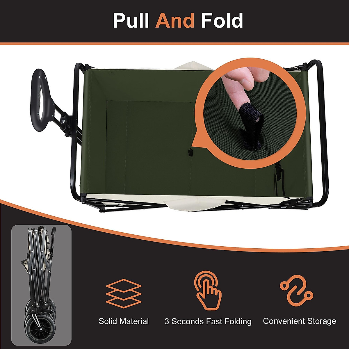 DOBEGARDEN Collapsible Folding Wagon Bearing 220lbs Beach Wagon Portable Utility Garden Cart Heavy Duty Grocery Wagon for Camping Picnic Shopping and Travel Trailer with All Terrain Silent Wide Wheels