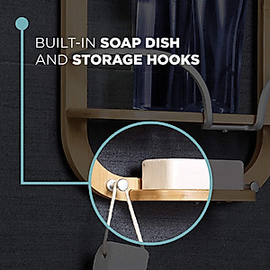 Zenna Home NeverRust Aluminum and Bamboo Hanging Shower Caddy, 2-Shelf Organizer with Hooks, Rustproof and No Drilling, Satin Chrome