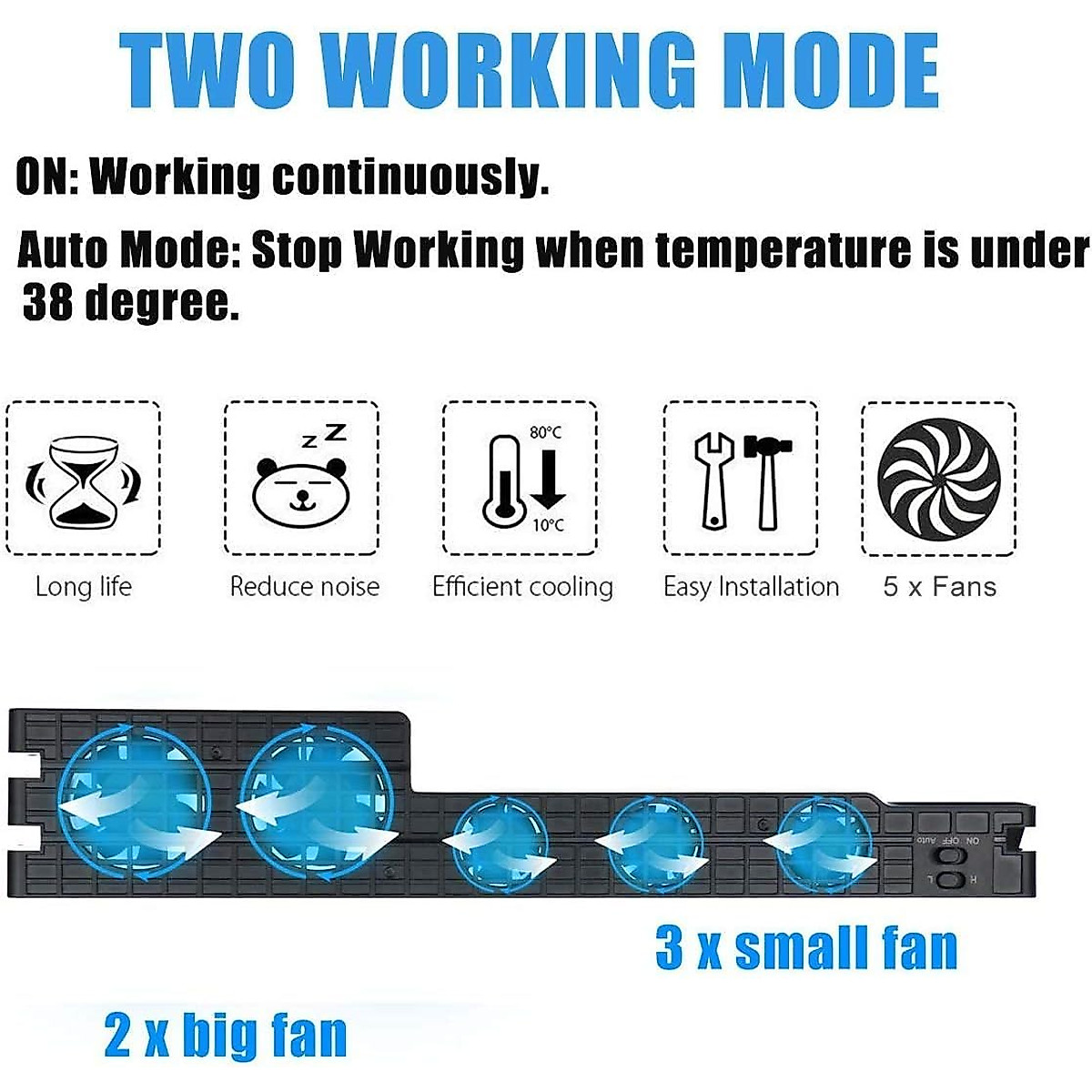 Linkstyle Cooling Fan for PS4 PRO, USB External Cooler 5 Fan Turbo Temperature Control for Sony Playstation Pro Gaming Console