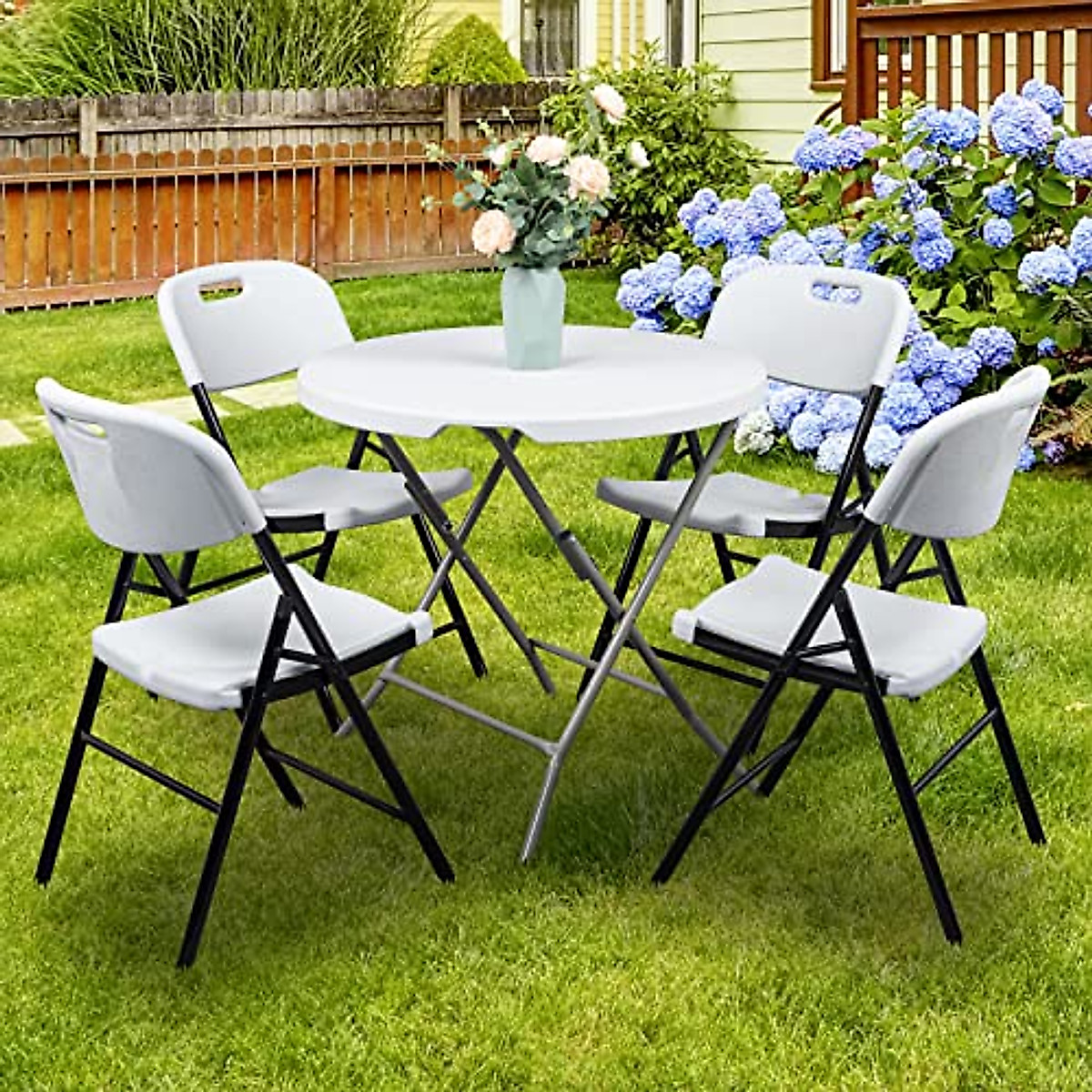 Outvita Outdoor Plastics Folding Chairs, Set of 4 Foldable Dinning Chairs for Wedding, Parties, Camping, Picnics Black & White