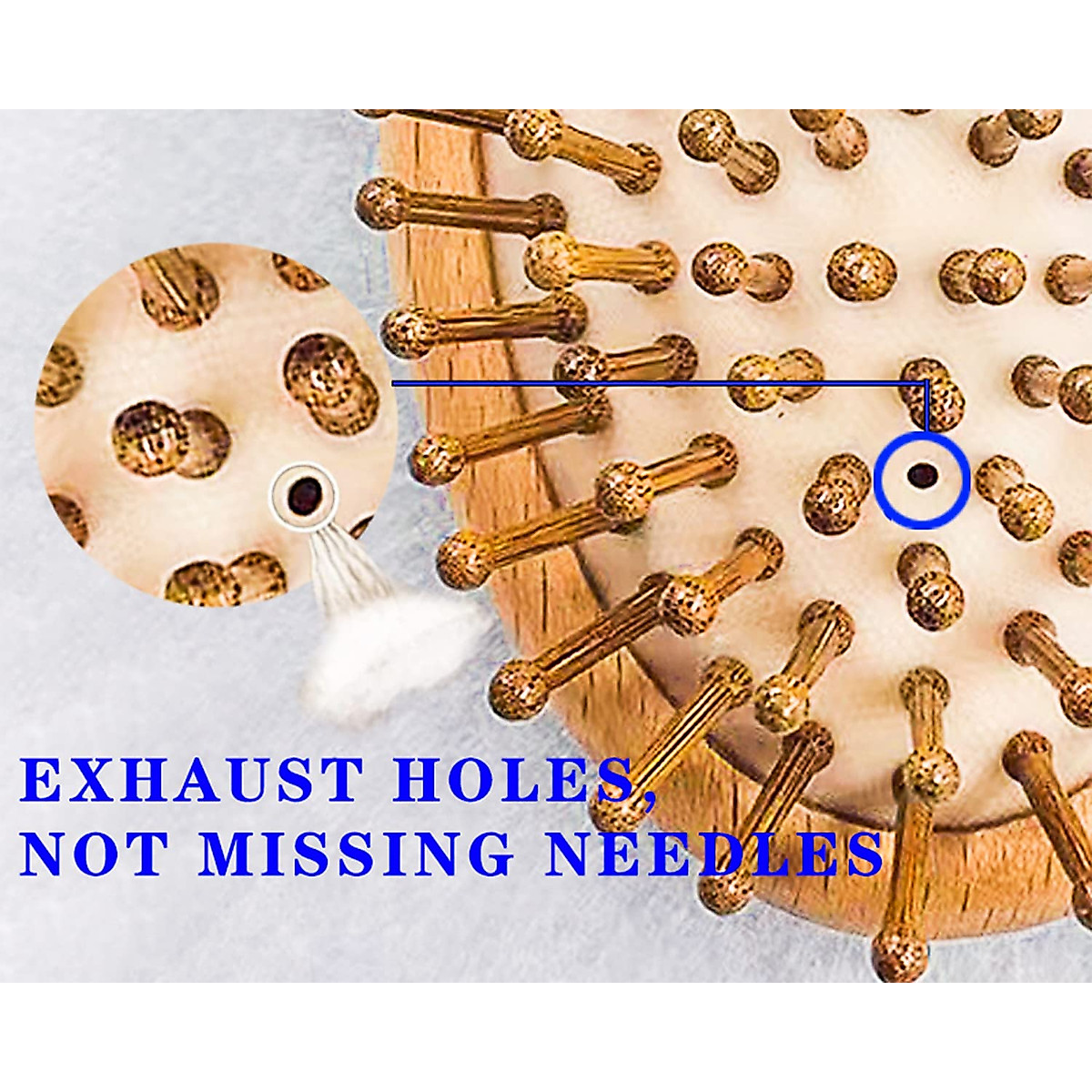 Pig Bristle Round Brush - Anti-Static Wood Pins, Compact Travel-Friendly Design for All Hair Types