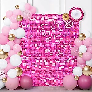 Shimmer Wall Backdrop Hot Pink Shimmer Wall Panels Valentines Backdrop Glitter Photo Background Sequin Backdrop for Birthday Anniversary Wedding Engagement Decoration,Pack of 24