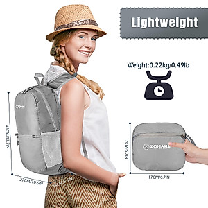 ZOMAKE Ultra Lightweight Hiking Backpack 20L - Packable Small Backpacks Water Resistant Daypack for Women Men(Silver Gray)