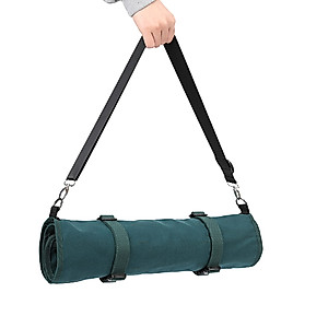 Heavy Duty Waxed Canvas, Multi-Purpose Knife Case With 11 Slots, Durable Handle, Elastic Band (Dark Green)