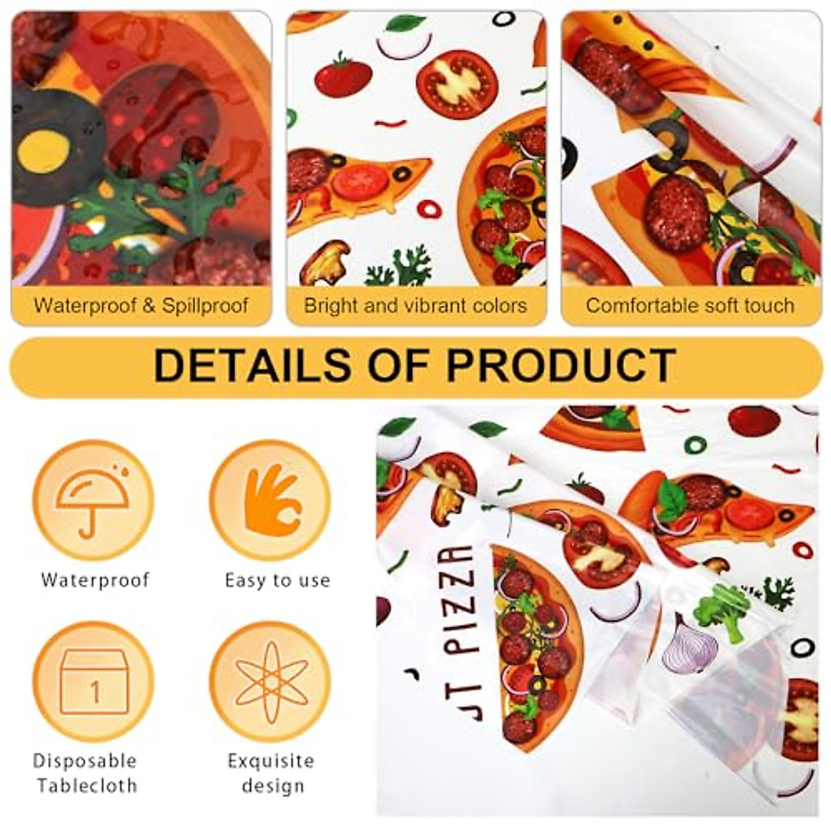 PHOGARY 3 Pack Pizza Tablecloth, Plastic Pizza Theme Table Cloths Picnic Table Cover, Hot Pizza Party Decorations Ideal for Kids’ Birthday, Pizza Decor Parties Supplies Carnival Party