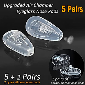 PTSLKHN 5 Pairs of Eyeglass Nose Pads, Upgraded 15x8mm Soft Silicone Air Chamber Eyeglasses Nose Pads, Screw-in Glasses Nose Pad Replacement Kit.