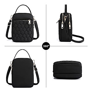 Voikukka Black Designer Cell Phone Crossbody Bag iphone Purse with Shoulder Strap Quilted Crossbody Phone Wallet Telephone Handbag Smartphone Pouch