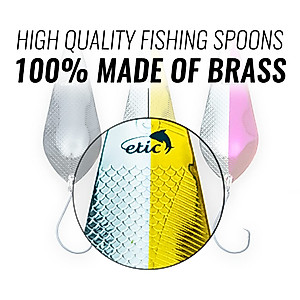 ETIC Cobra 2.5", ½oz Fishing Spoons Kit 100% Made of Brass, 3 pcs Fishing Lures, Tackle, Hooks, Baits, Spinning, Casting, Trolling for Trout, Salmon, Pike, Walleye, Bass and Mores