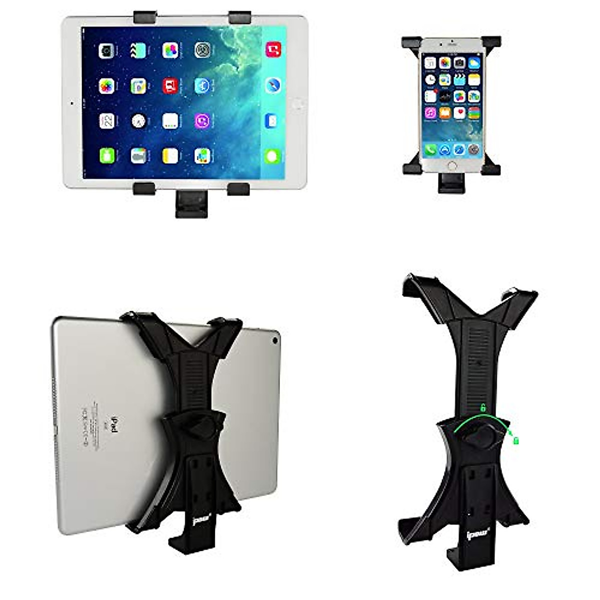 IPOW iPad Tripod Mount Adapter Universal Tablet Clamp Holder Fits Ipad, Ipad Air, Ipad Mini, Microsoft Surface, Nexus and Most Tablets, Use on Tripod, Monopod, Selfie Stick, Tabletop Tripod Stand Etc