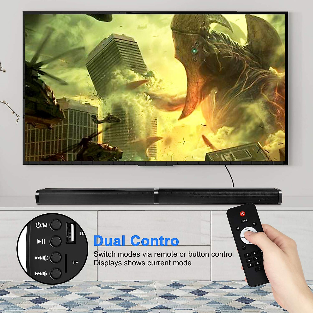 TV Soundbars Speaker with Bluetooth 40W Home Theater Audio Speaker System for TV Sound bar, 2 in 1 Wall Mountable 35inch Separable Speakers