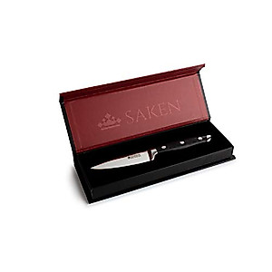 Saken Paring Knife 3.5 Inch Kitchen Utility Knife High Carbon Steel with Wooden Handle in Dark Wood Finish - Multipurpose Kitchen Knife for Mincing, Slicing, Chopping, and General Cutting Work