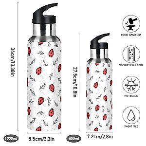 Ladybugs Funny Spring Pattern Insulated Water Bottle with Straw, Stainless Steel Sports Water Bottles, Double Wall Vacuum, Leakproof, BPA-Free 35 oz