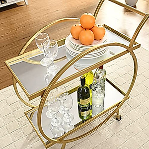 FirsTime & Co. Gold Odessa Bar Cart, 2 Tier Mobile Mini Bar, Kitchen Serving Cart and Coffee Station with Storage for Liquor, Metal and Mirror, Modern, 28 inches