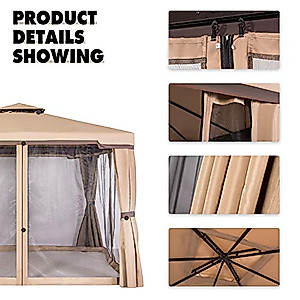 SOLAURA Patio Gazebo 10 x 10 FT for Garden, Outdoor Gazebo and Waterproof Canopy Tent with Mosquito Netting and Ventilate
