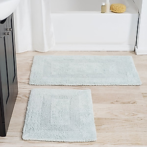 Cotton Bath Mat Set- 2 Piece 100 Percent Cotton Mats- Reversible, Soft, Absorbent and Machine Washable Bathroom Rugs By Lavish Home (Seafoam)