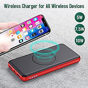 Wireless Portable Charger 26,800mAh 10W Wireless Charging+PD(18W )3.0 Fast Charging power bank 2 Input+4 Output USB C External Battery Pack Compatible with iPhone 13/12/11 /8 Samsung 21Google Tablet