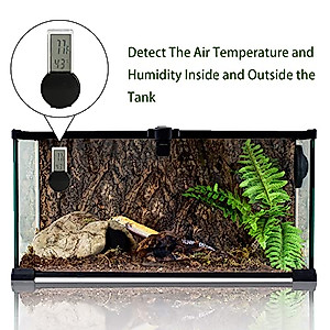 Reptile Terrarium Thermometer Hygrometer Digital Display for Snake Tortoise Frog Lizard Spider Beard Dragon,Pet Rearing Box Reptiles Tank Thermometer Hygrometer with Suction Cup