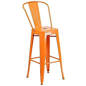 Merrick Lane Dothan Series Orange 30" High Metal Bar Height Stool with Removable Back for Indoor-Outdoor Use