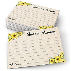 321Done Share a Memory Card (50 Cards) Sunflower Large, 4x6 for Celebration of Life Birthday Anniversary Memorial Funeral Graduation Bridal Shower Game - Made in USA - Rustic Tan