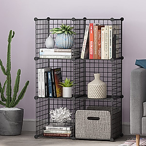 Cedilis Cube Storage Organizer, 6-Cube Wire Storage Shelves, Metal Grids Book Shelf Bookcase, Cube Closet Organizer, Modular Shelving Units for Living Room, Bedroom, Home, Office, Black