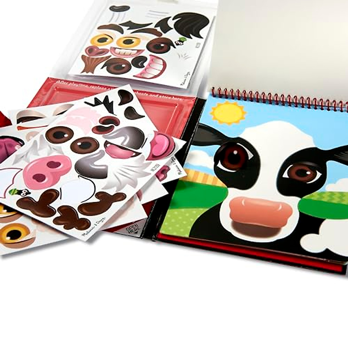 Melissa & Doug On The Go Make-a-Face Reusable Sticker Pad Travel Toy Activity Book – Farm Animals (10 Scenes, 76 Cling Stickers)