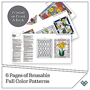 Gallery Glass PROMOGGSTR22 Stained Glass Painting Starter Kit, 10 Piece Set Including 6 Colors, 1 Bottle of Liquid Leading, 2 Plastic Surfaces and 1 Pattern Pack of 20 Molds