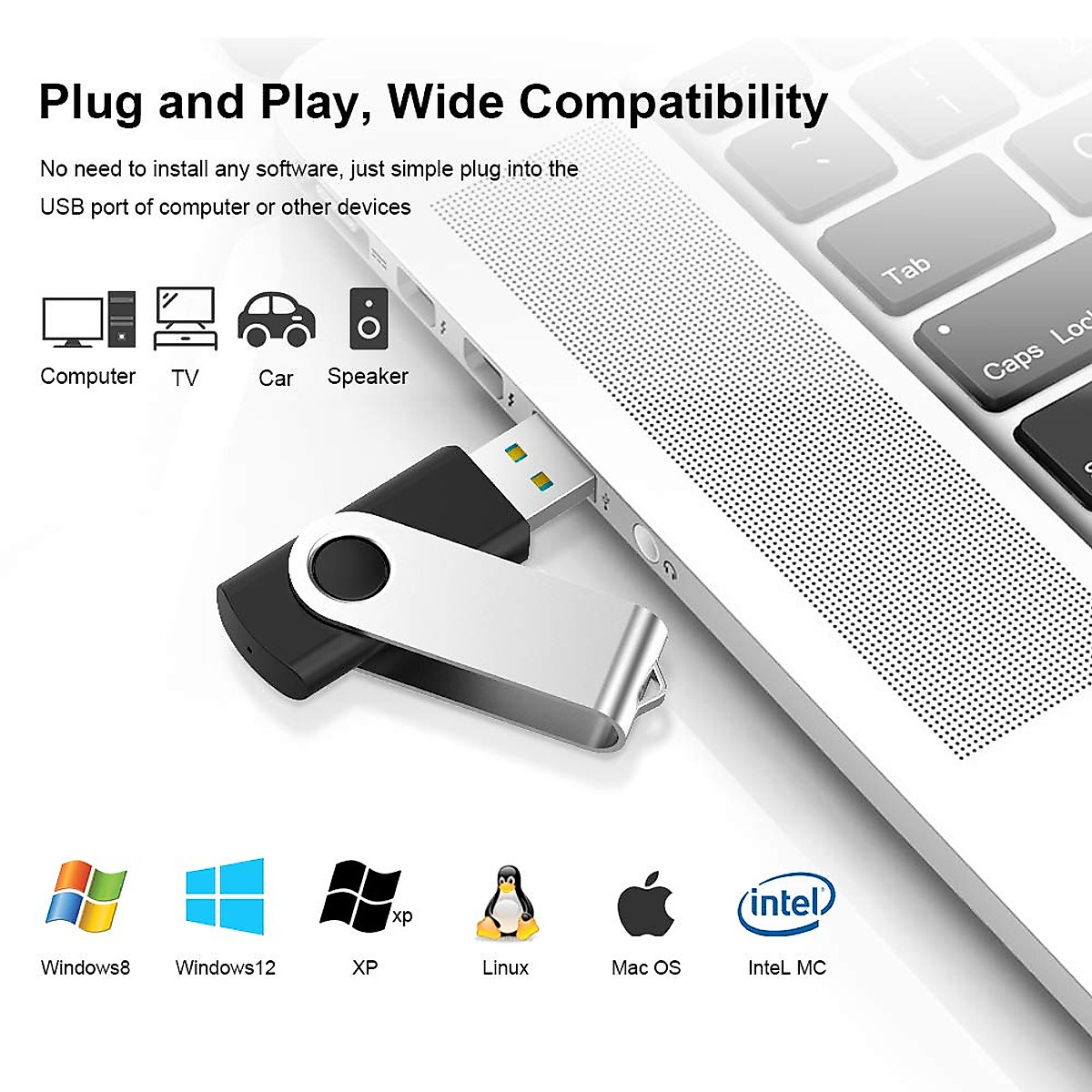 KEXIN 100 Pack 8 GB Flash Drive Bulk USB Flash Drive Thumb Drive Bundle USB Flash Drives Swivel Design Memory Stick USB 2.0 Black
