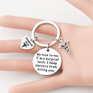 BAUNA Surgical Tech Keychain Surgical Technologist Gift I Keep Doctors From Killing You Jewelry for Surgical Nurse Doctor (Surgical Tech Keychain)