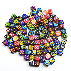 Smartdealspro 100-Pack Two Color Round Angle Six Sided Dice Die with Free Pouch for Tenzi, Farkle, Yahtzee, Bunco or Teaching Math (12mm)