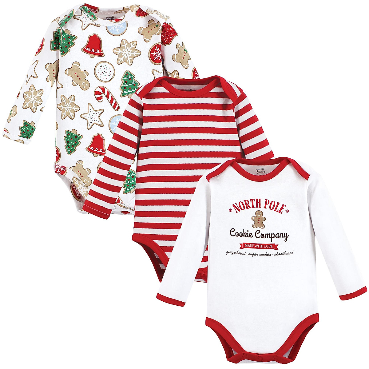 Touched by Nature Unisex Baby Bodysuits Organic Cotton Long-Sleeve Christmas Cookies, 3-6 Months, Christmas Cookies, 3-6 Months US
