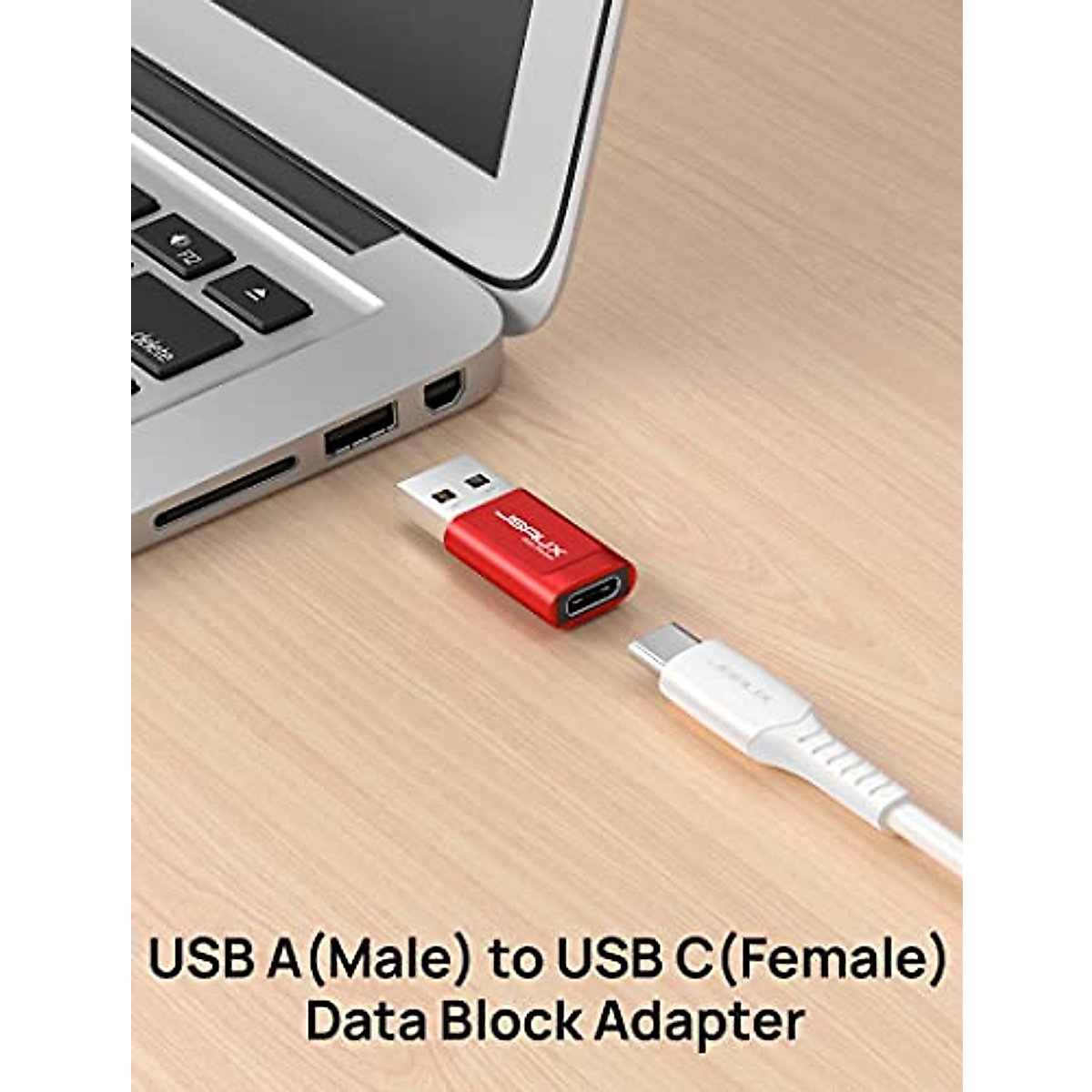 JSAUX USB-C Data Blocker, (2-Pack) USB-A to USB-C Female Defender Only for Quick Charge, Protect Against Juice Jacking, Refuse Hacking Provide Safe Charging- Red