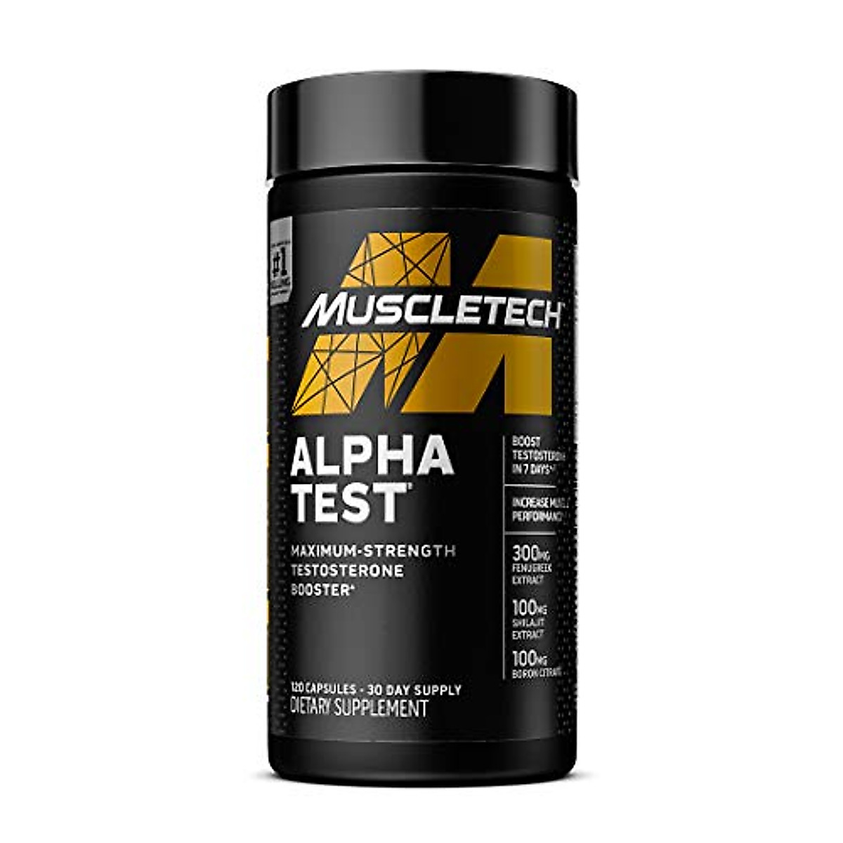 Testosterone Booster for Men | MuscleTech AlphaTest | Tribulus Terrestris & Boron Supplement | Max-Strength ATP & Test Booster | Daily Workout Supplements for Men, 120 Pills (Package May Vary)