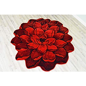 Flowers 3D Effect Hand Carved Thick Artistic Floral Flower Rose Botanical Shape Area Rug Design 301 Red 5'3''x5'3'' Round