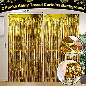 HJINGY Black and Gold Birthday Party Decorations, Happy Birthday Party Supplies for Men Women Includes Balloons, Curtains, Banner, Hanging Swirls, Tablecloth, Plates, Cake Toppers for Birthday Party