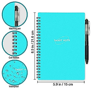 Smart Reusable Notebook, 5.9 x 8.5” Smart Notebook with Pen and Microfiber Cloth Included, Waterproof Reusable Notebook Digital Planner for Work School Journal Writing
