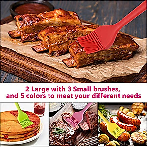 Hhyn Silicone Basting Pastry Brush Set 5 Pack Heat Resistant Spread Oil Butter Sauce for BBQ Grill Barbeque Kitchen Baking Cooking Pastries, 2 Large & 3 Small Multicolor