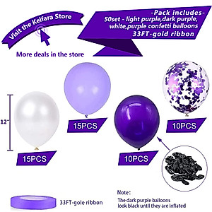 White Purple Confetti Latex Balloons, 50pcs 12 inch Helium Party Balloon with 33 Ft Purple Ribbon for Birthday, Girls Baby Shower, Wedding, Anniversary and Festival Ceremony Princess Decoration