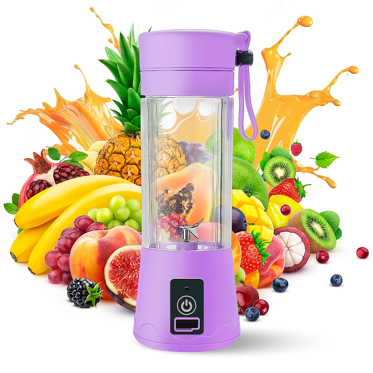Portable Blender - Compact and USB Rechargeable Personal Travel Blenders for Smoothies, Shakes and Ice - Mini Fruit Juice Mixing Shaker Bottle - 380ml, Purple