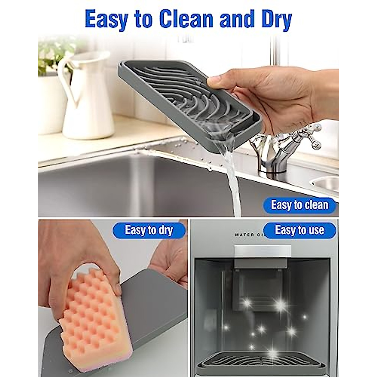 Resizable Silicone Refrigerator Drip Catcher Tray, Fridge Water Dispenser Drip Tray - Prevents Spills and Stains, Replacement for Whirlpool, GE, Samsung Fridge Accessories (Rectangular,Gray)