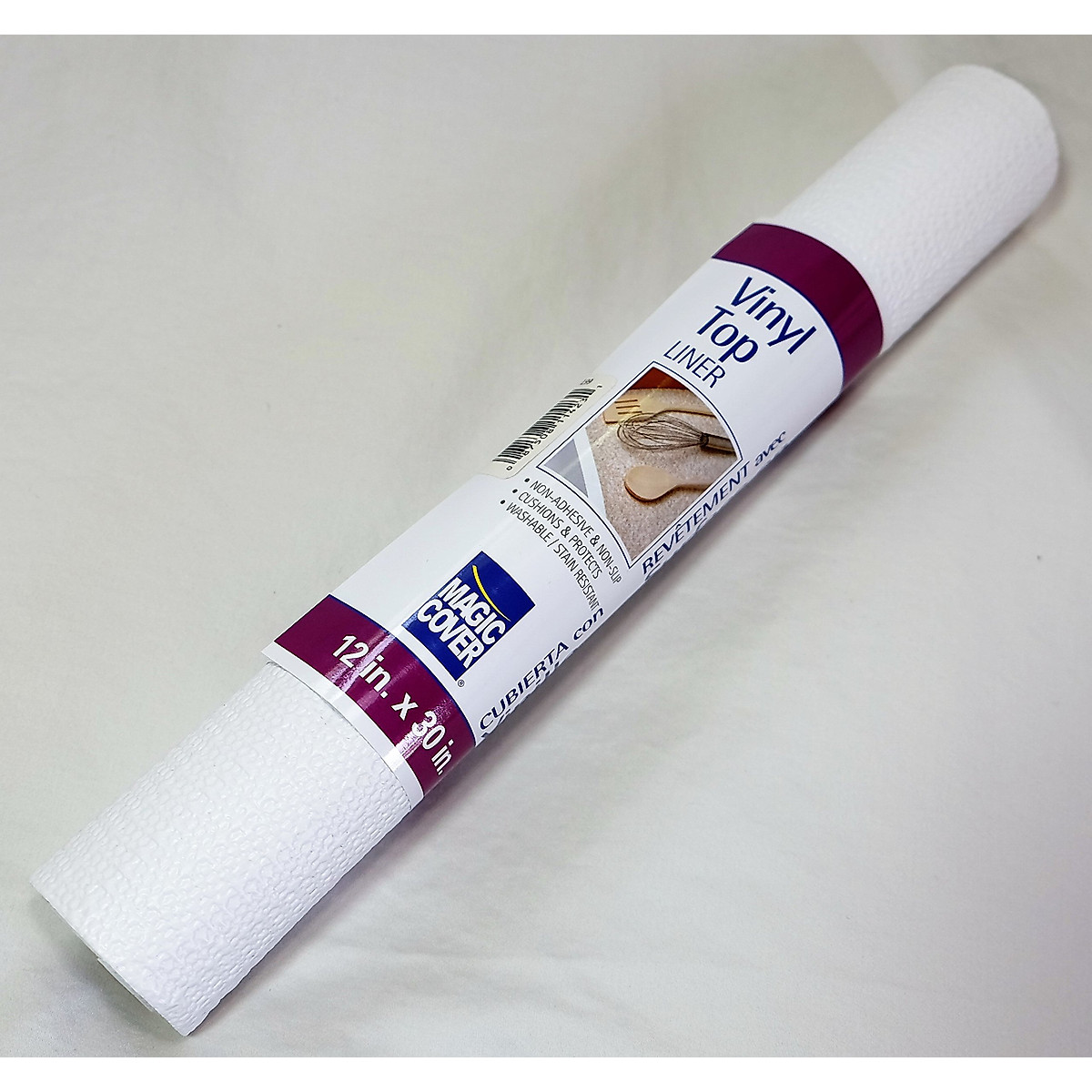 Magic Cover Vinyl Top Non-Adhesive Shelf Liner, White, 12 in. x 30 in.