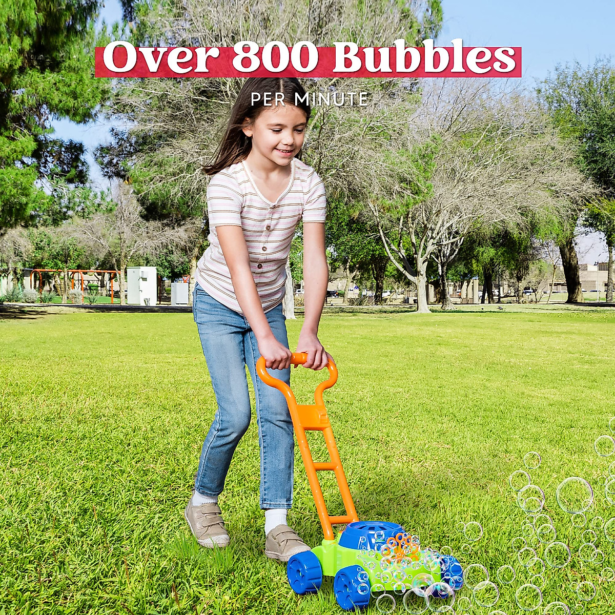 Sloosh Bubble Lawn Mower Machine for Kids，Automatic Bubble Mower with Bubble Solutions, Push Toys for Toddler, Baby Activity Walker for Outdoor, Bubble Maker for Party in Summer Birthday Gift