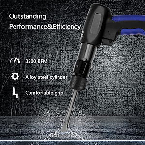 YON.SOU. 13-piece Air Hammer Set with 5pcs Chisels, Quick Change Retainer and Spring Retainer, 3500BPM Air Chisel Hammer with Rubber Sleeve Handle, Heavy Duty Air Hammer Kit