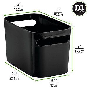 mDesign Plastic Toy Box Storage Organizer Tote Bin with Handles for Child/Kids Bedroom, Toy Room, Playroom - Holds Action Figures, Crayons, Building Blocks, Puzzles, Crafts - 10" Long, 2 Pack - Black