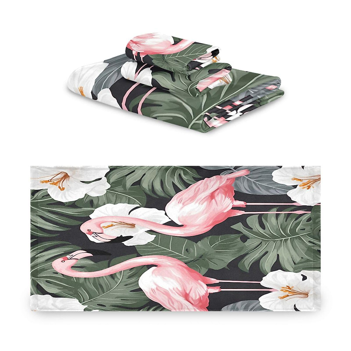 Flradish Flamingos Palm Flower Towels 3 Pack Bath Towels for Bathroom Set Soft Cotton Highly Absorbent Lightweight & Quickdry Towel Set 1 Bath Towel,1 Hand Towel,1 Washclothe