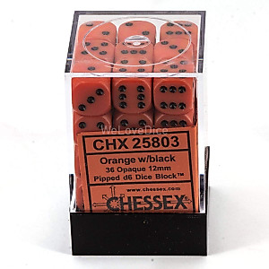 DND Dice Set-Chessex D&D Dice-12mm Opaque Orange and Black Plastic Polyhedral Dice Set-Dungeons and Dragons Dice Includes 36 Dice – D6