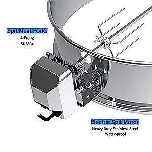 BBQSTAR Universal Stainless Steel 22.5-in Kettle Grill Rotisserie Kit-Rotisserie Ring/Spit Motor Driver/4-Prong Meat Forks/Wooden Handles-for Weber/Napoleon/Kingsford 22-in Kettle Charcoal Grills