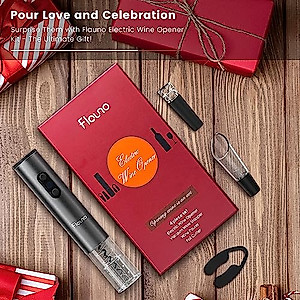 Flauno Electric Wine Opener Rechargeable - Automatic Wine Bottle Opener, Electric Corkscrew Wine Opener with Foil Cutter, Vacuum Wine Stopper, Wine Aerator Pourer, Wine Gift Set (Black)