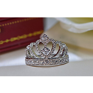 Tenfit 925 Silver Princess Crown Ring with CZ Inlaid Fashion Jewelry Engagement Wedding Ring for Women,Size 5